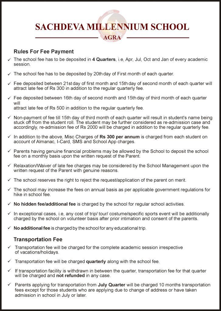 Fee Structure – Sachdeva Millennium School